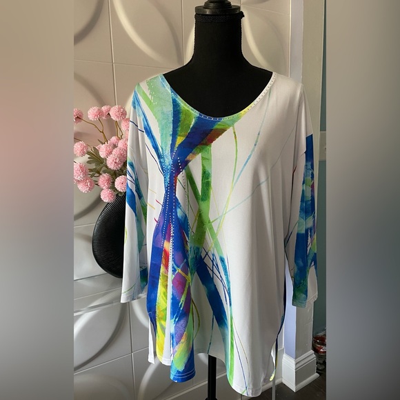 Valentina | Tops | Valentina Womens Miami Chic Colorful Abstract Tunic ...